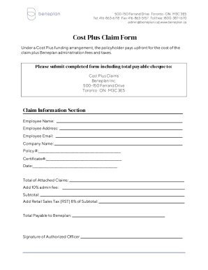 Fillable Online Cost Plus Claim Form Fax Email Print - pdfFiller