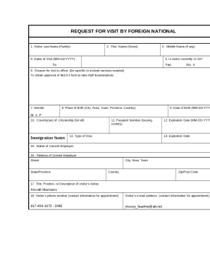 REQUEST FOR VISIT BY FOREIGN NATIONAL - FAA Safety Doc Template | pdfFiller
