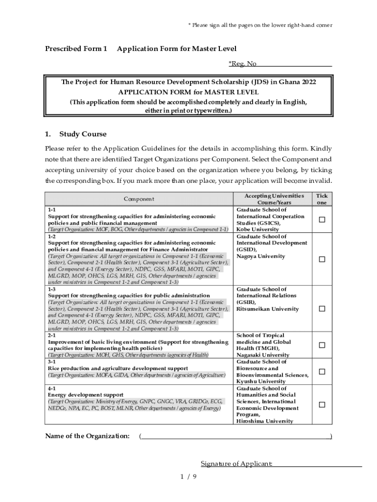 Fillable Online Prescribed Form 1 Application Form for Master Level 1 ...