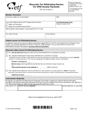 Fillable Online etf wi Wisconsin Tax Withholding Election for WRS ...