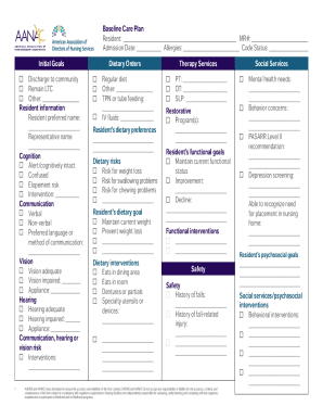 Fillable Online Baseline Care Plan: Required within 48 hours of ...