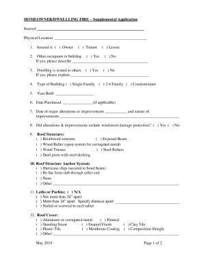 Fillable Online HOMEOWNER/DWELLLING FIRE Supplemental Application ...