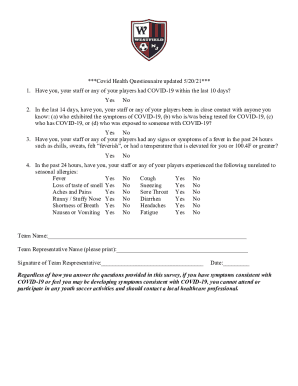 Fillable Online WSA Covid Team Health Questionnaire Non States.docx Fax ...