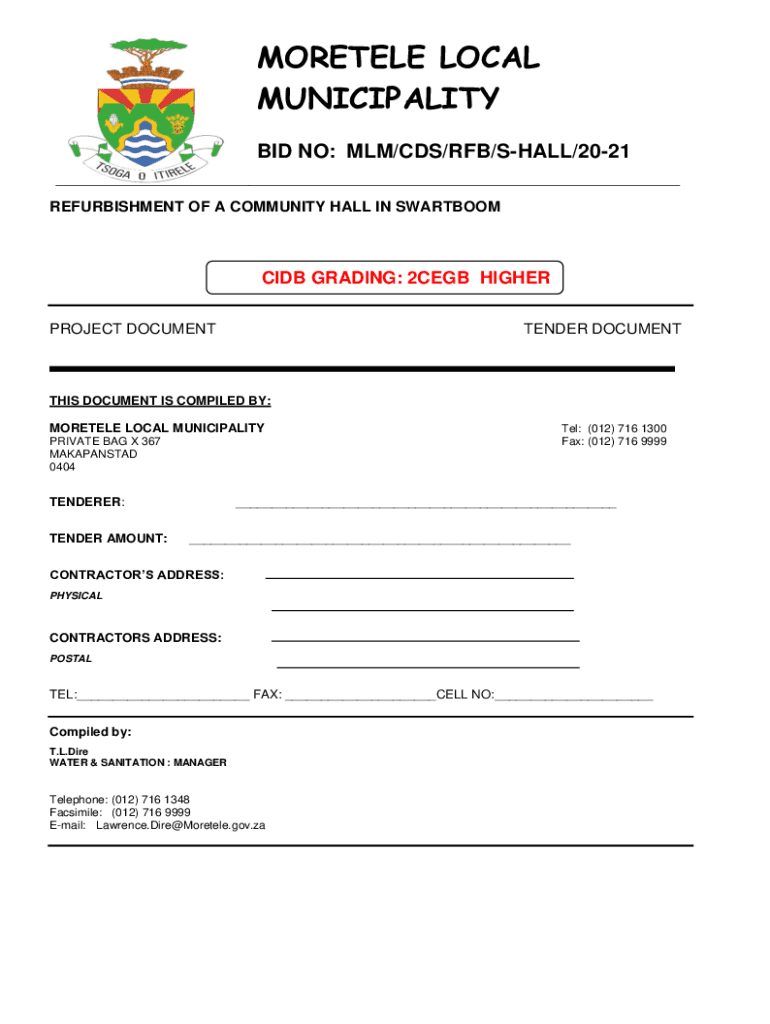 Fillable Online MORETELE LOCAL MUNICIPALITY INVITATION TO TENDER Fax ... Fillable Online MORETELE LOCAL MUNICIPALITY INVITATION TO TENDER Fax ...