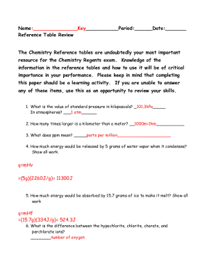 Fillable Online Chemistry Regents MEGA Reference Table Review Part 1 ...