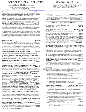 Fillable Online General Price List - Direct Funeral and Cremation Services Fax Email Print ...