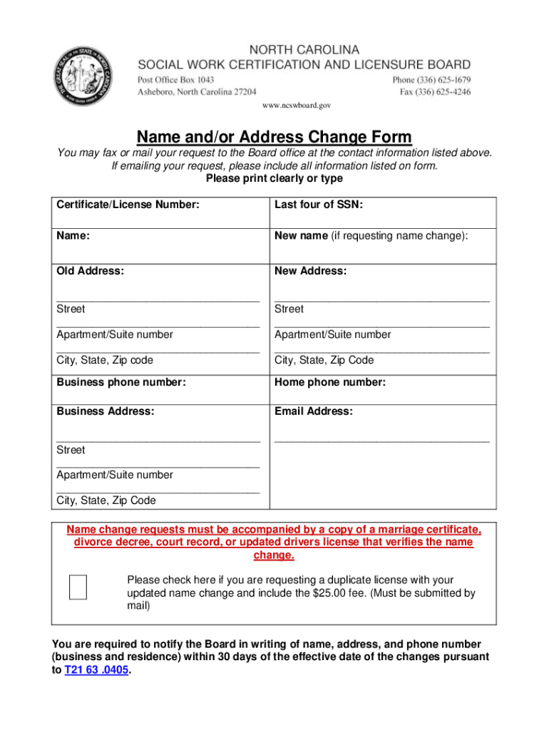 Fillable Online Update Contact Information Form - North Carolina Social ...
