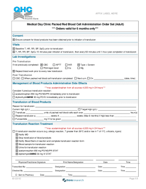 Fillable Online Medical Day Clinic Packed Red Blood Cell Administration ...