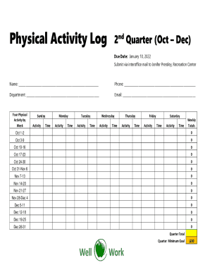 Fillable Online Physical Activity Log 2nd Quarter (OctDec) Fax Email ...
