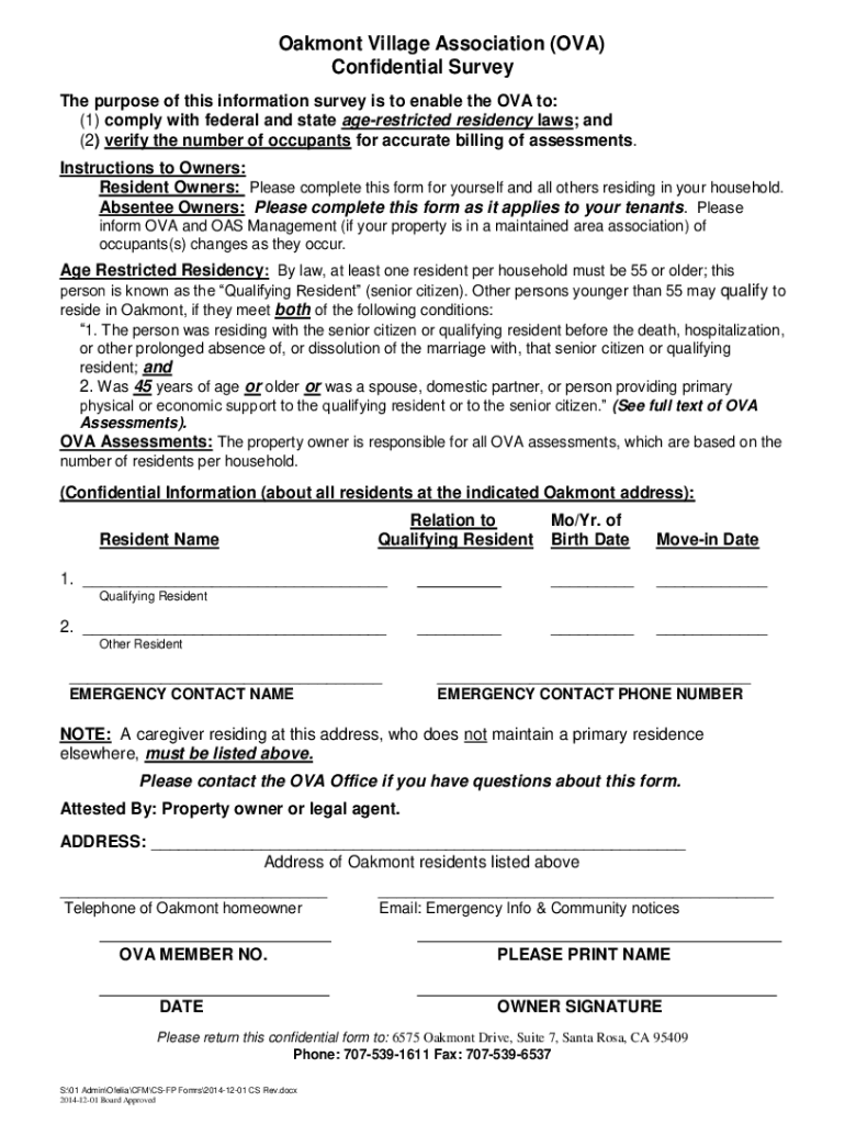 Fillable Online Oakmont Village Association (OVA) - Santa Rosa Fax Email Print - pdfFiller