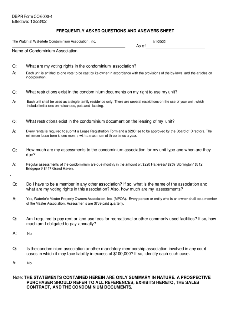 Fillable Online DBPR Form CO 6000-4 Effective: 12/23/02 FREQUENTLY ...