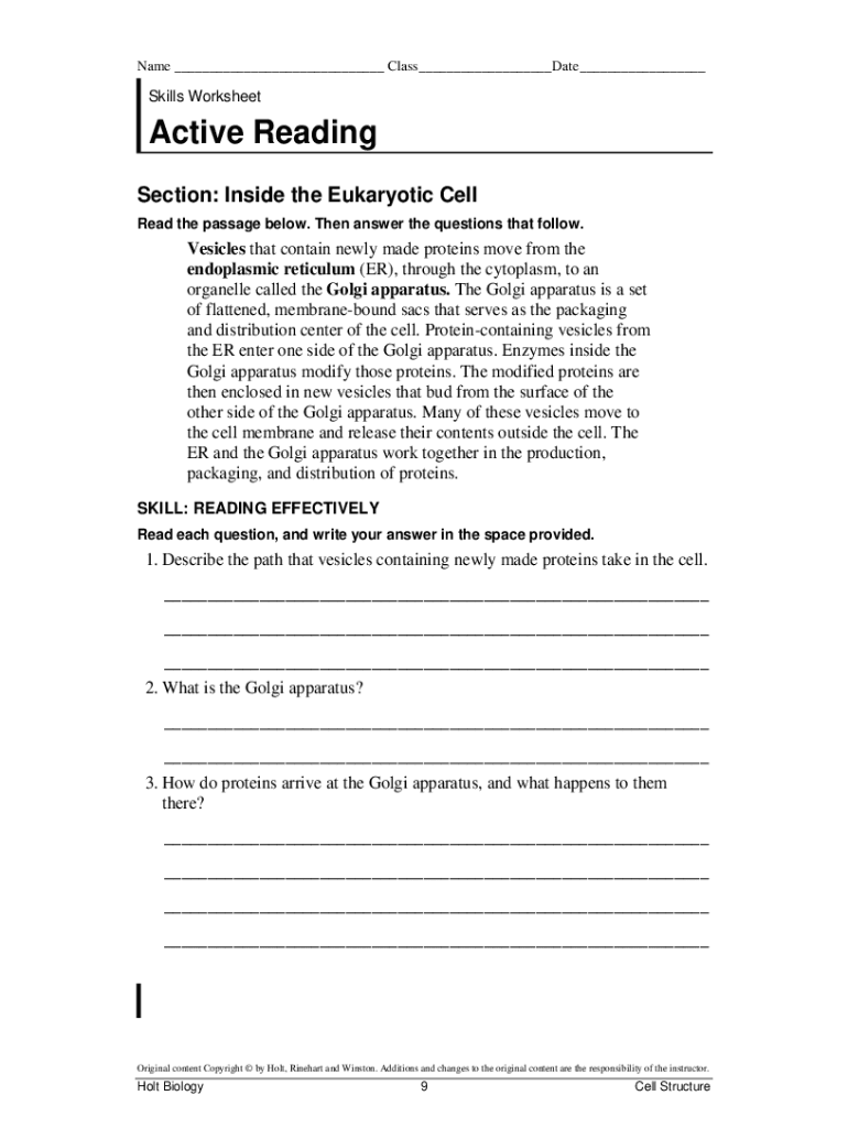 Fillable Online Active Reading Section: Introduction to Cells Fax Email Print - pdfFiller