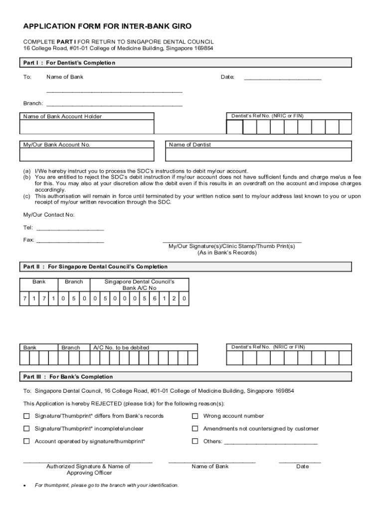 Fillable Online interbank giro application form - Singapore Dental ...