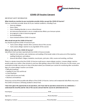 Fillable Online COVID 19 VACCINE CONSENT FORM Fax Email Print - pdfFiller