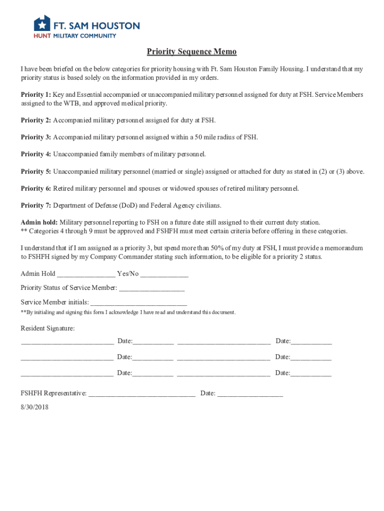 Fillable Online Priority Sequence Memo - Fort Sam Houston Family ...