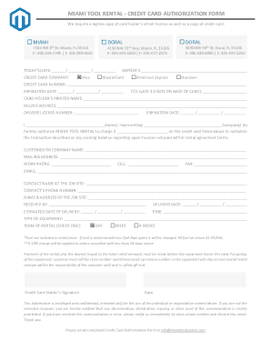 Fillable Online CREDIT CARD AUTHORIZATION FORM - MIAMI TOOL RENTAL Fax ...