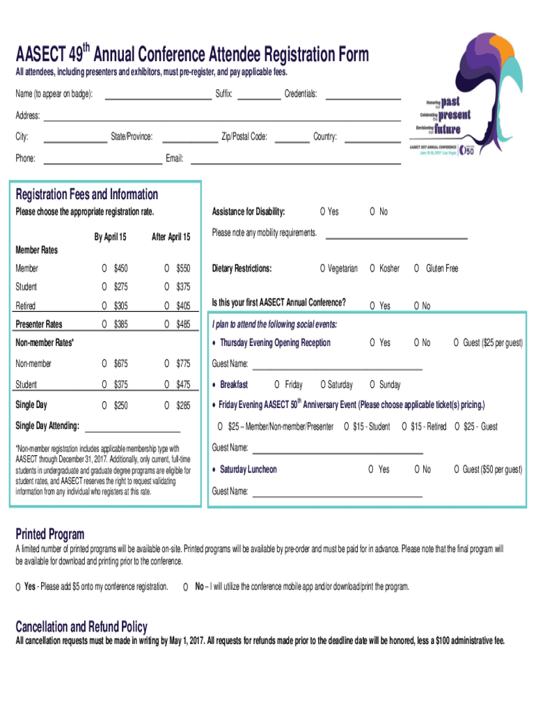 Fillable Online AASECT 49 Annual Conference Attendee Registration Form ...