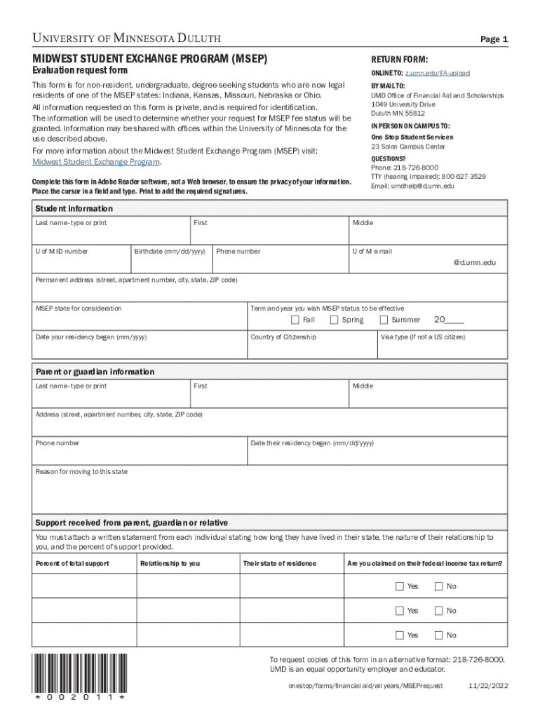 Fillable Online onestop d umn University of Minnesota, Duluth ...