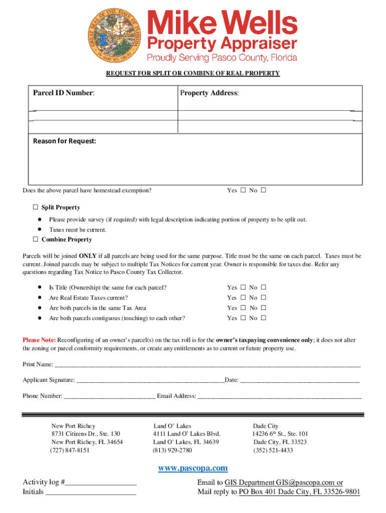 Fillable Online Land Splits or Groupings - Miami-Dade County Fax Email ...