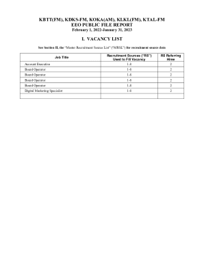 Fillable Online kbtt(fm), kdks-fm, koka(am), klkl(fm), ktal-fm eeo public file report Fax Email ...