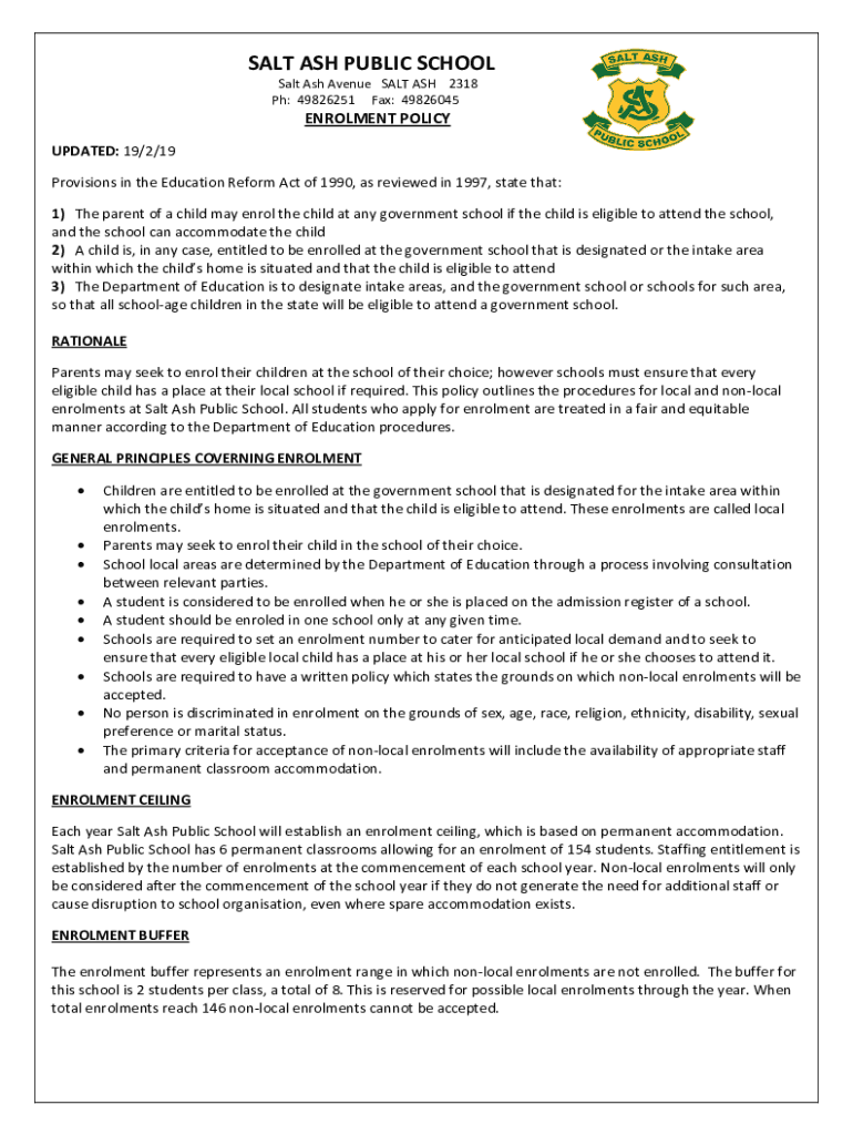 Fillable Online Salt Ash Public School - Good Schools Guide Fax Email ...