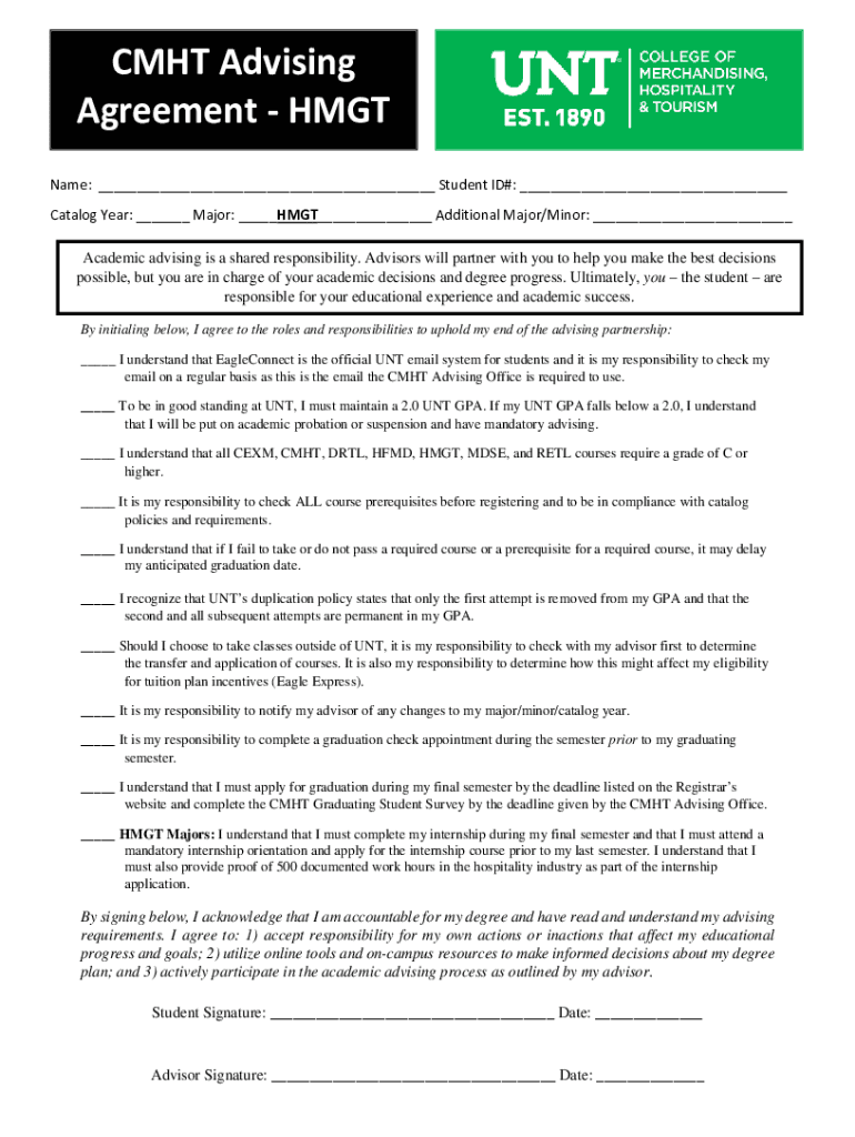 Fillable Online cmht unt CMHT Advising Agreement - HMGT Fax Email Print ...