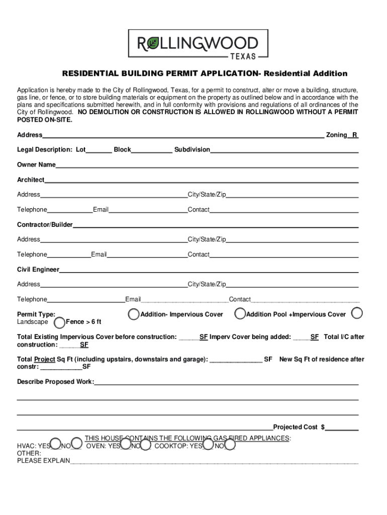 Fillable Online residential building permit application- addition Fax ...
