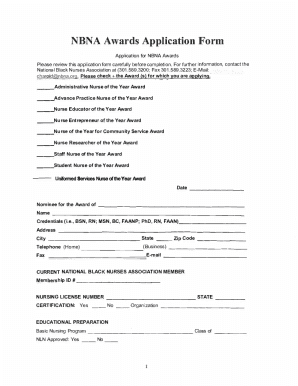 Fillable Online NBNA Awards Application Form Fax Email Print - pdfFiller