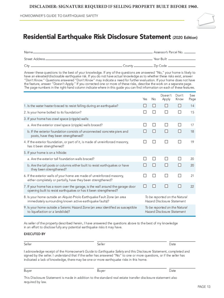 Fillable Online 2020-2023 Form MyNHD Residential Earthquake Hazards ...