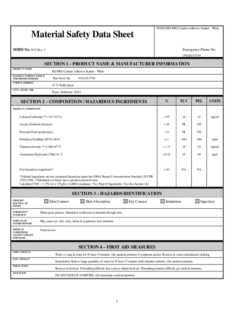 Fillable Online SAFETY DATA SHEETGorilla Sealant White (100% Silicone ... Fax Email Print ...
