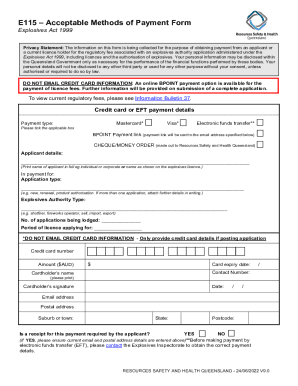 Fillable Online E115 - Acceptable methods of payment form Fax Email ...