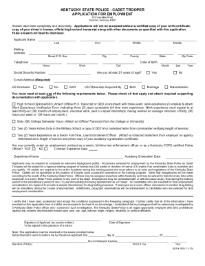 Fillable Online KENTUCKY STATE POLICE - CADET TROOPER APPLICATION ...