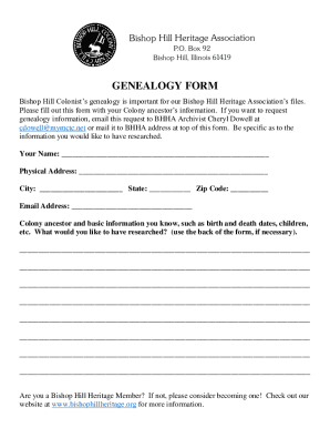 Fillable Online Request genealogy information about Bishop Hill ...
