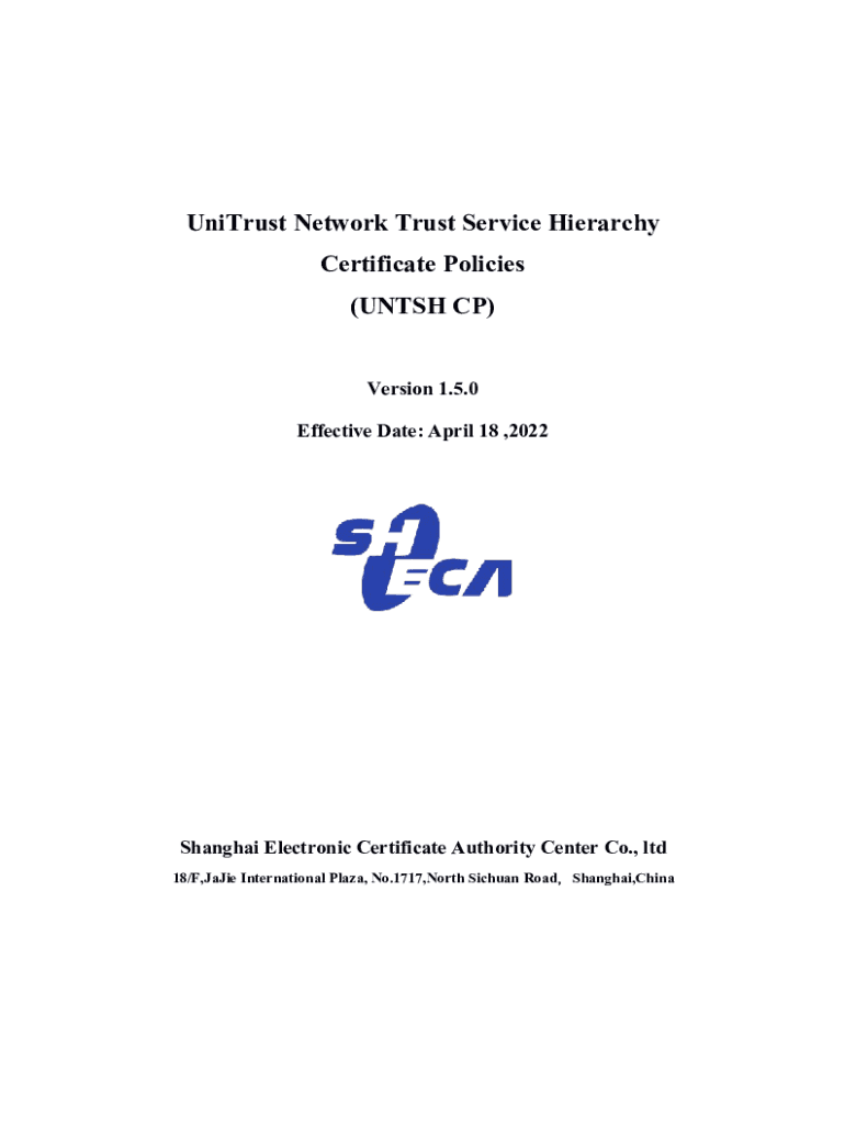 Fillable Online UniTrust Network Trust Service Hierarchy Certificate ...