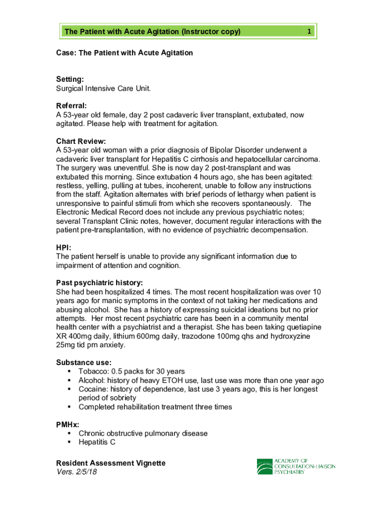 Fillable Online The Patient with Acute Agitation (Instructor copy) Fax ...