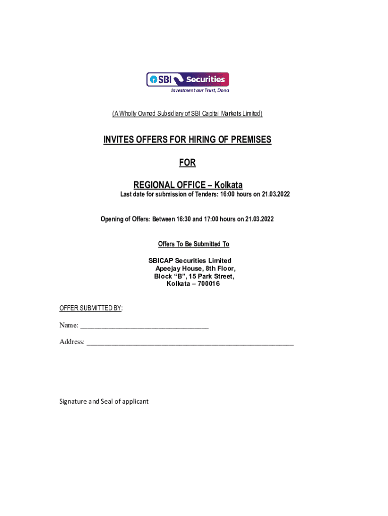 Fillable Online Tender Process SBICAP Securities Limited -Retail ...