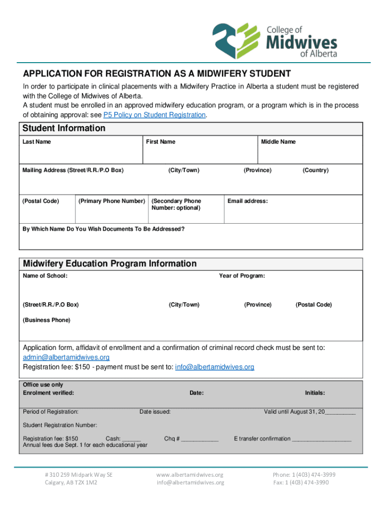 Fillable Online application for registration as a midwifery student Fax ...