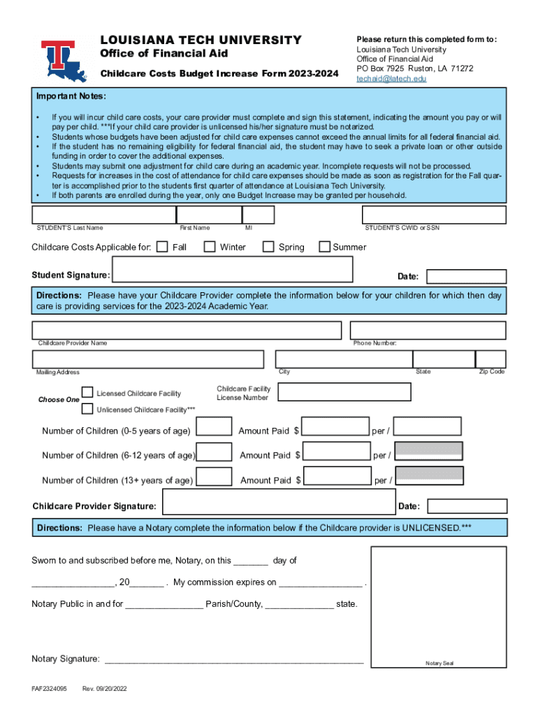 Fillable Online Childcare Costs Budget Increase Form Fax Email Print ...