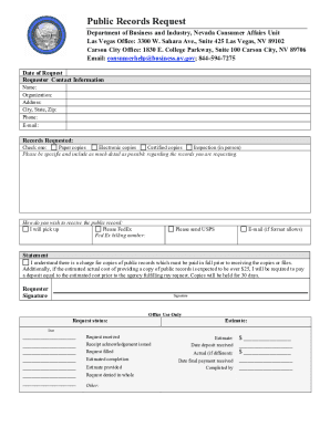 Fillable Online Consumer Affairs Unit Public Records Request Fax Email ...