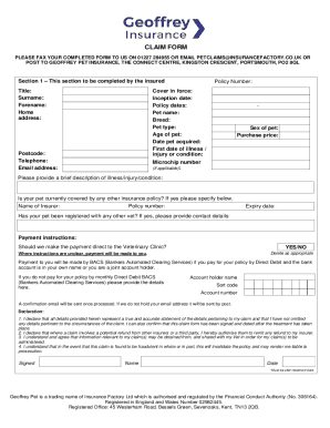 Fillable Online Geoffrey Pet Insurance Claim Form - HelloSafe Fax Email ...