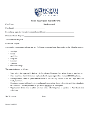 Fillable Online Room Reservation Request Form Fax Email Print - pdfFiller