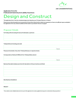 Fillable Online Professional Indemnity Insurance - Proposal Form for ...