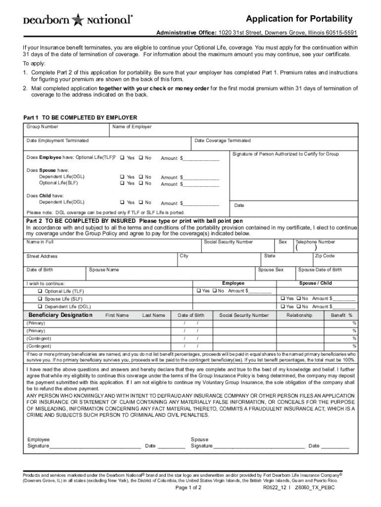 Fillable Online Application for Portability - MGM Benefits Group Fax ...