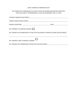 Fillable Online Early Dismissal Permission Form 2022 - Seoul Foreign ...