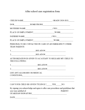 Fillable Online After school care registration form Fax Email Print ...