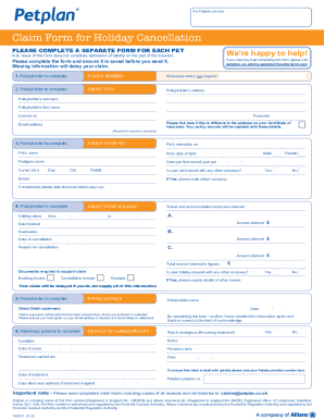 Fillable Online Claim Form for Holiday Cancellation - Petplan Fax Email ...