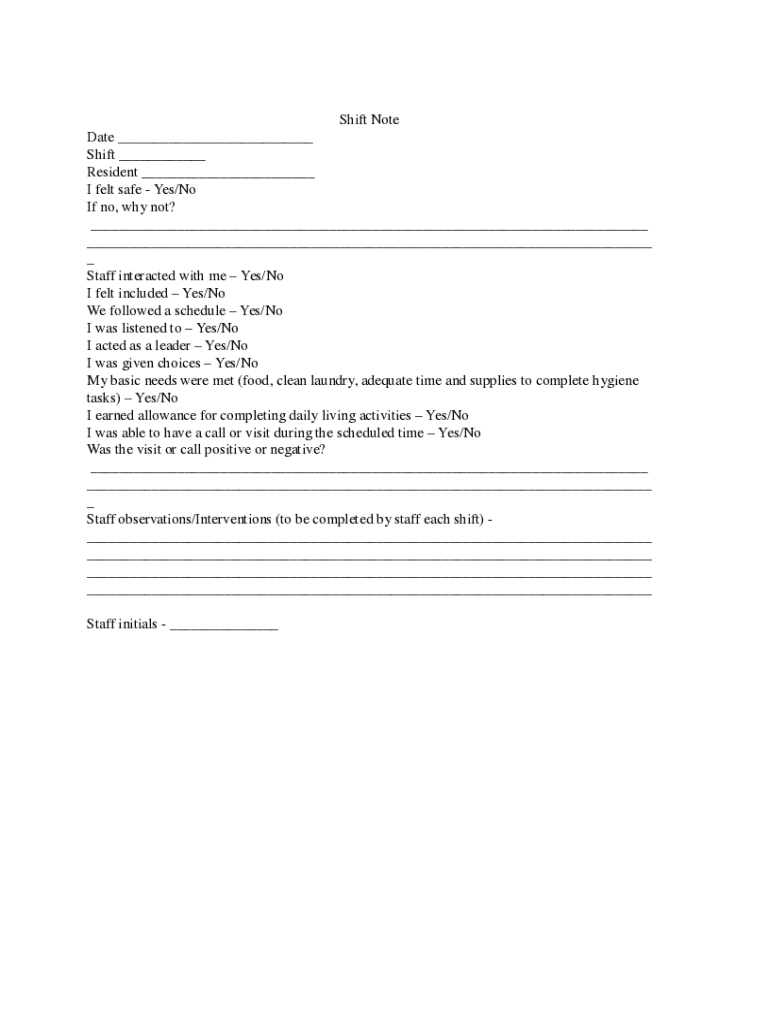 Fillable Online Sample Shift Note.docx Fax Email Print - pdfFiller