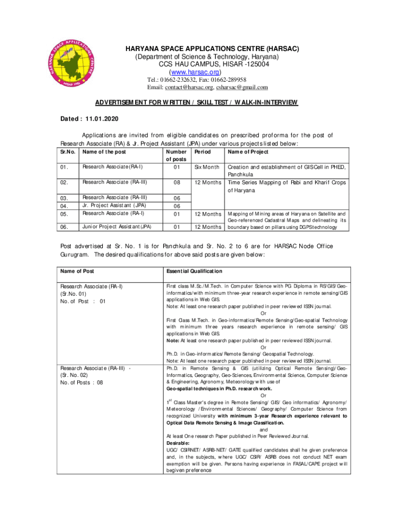 Fillable Online Haryana Space Applications Centre (HARSAC) - Google ...