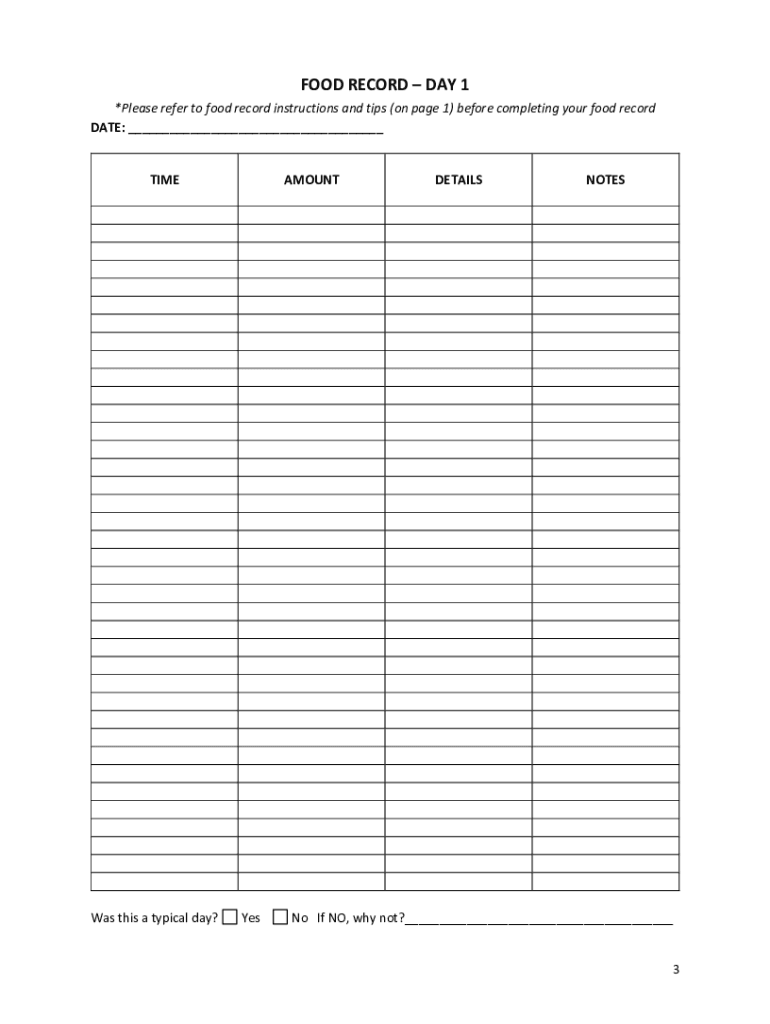 Fillable Online rec mcmaster Food Record Form - Rouge Health Solutions ...
