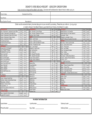 Fillable Online DISNEY'S VERO BEACH RESORT - GROCERY ORDER FORM Fax ...